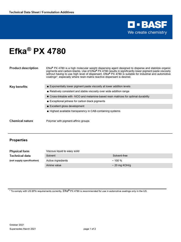 Efka+PX+4780 TDS 30688721 EN | PDF | Solvent | Viscosity