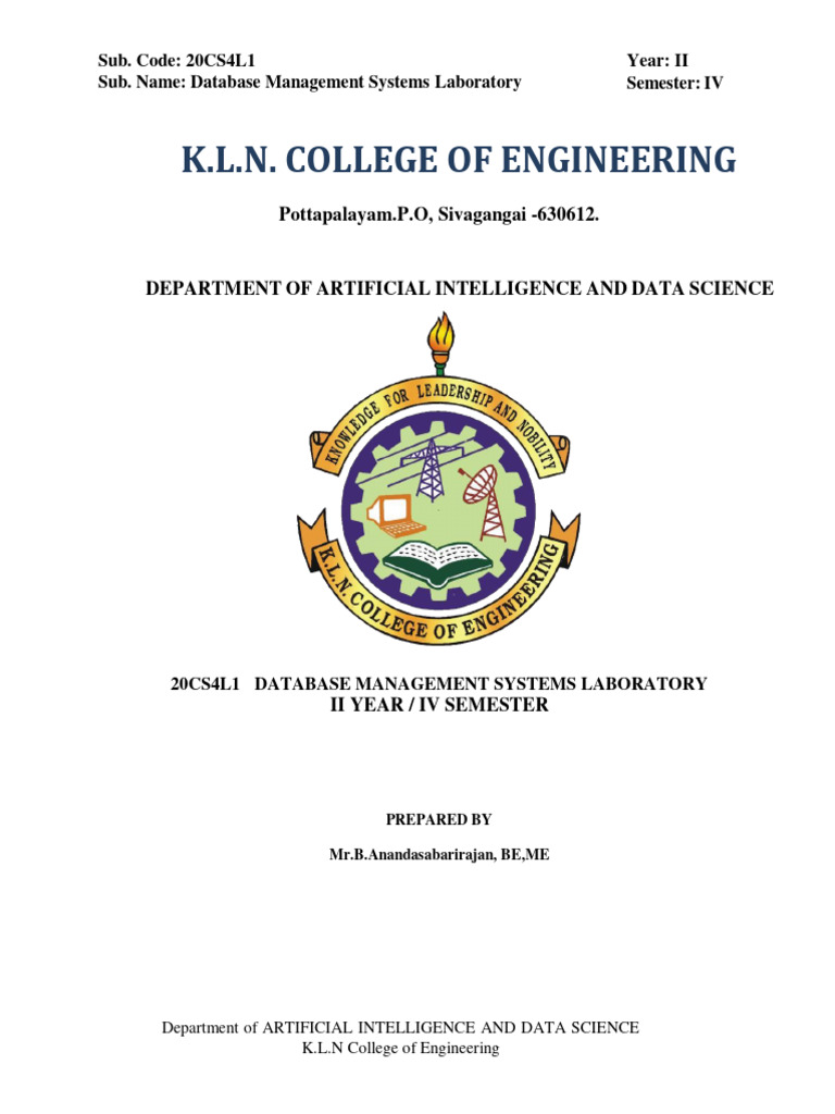 DBMS Lab Manual | PDF | Pl/Sql | Sql