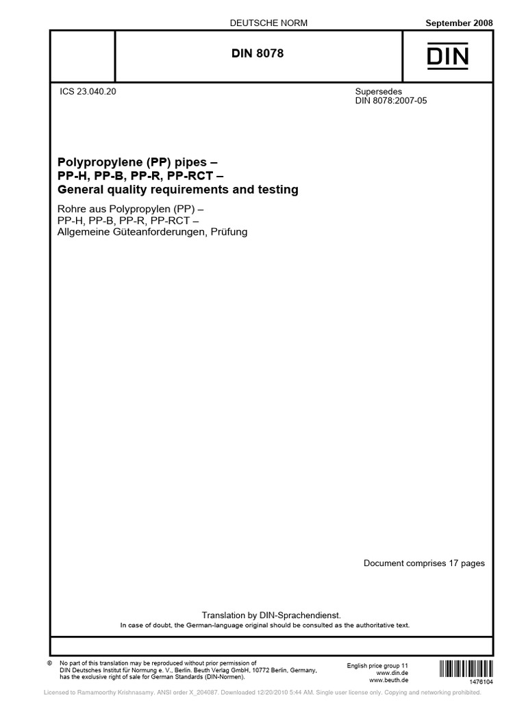 Din 8078 | PDF | Pipe (Fluid Conveyance) | Plastic