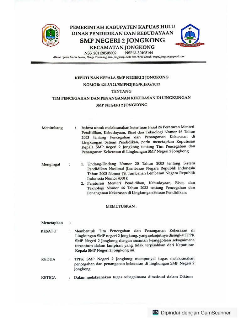 SK TPPK SMP Negeri 2 Jongkong | PDF