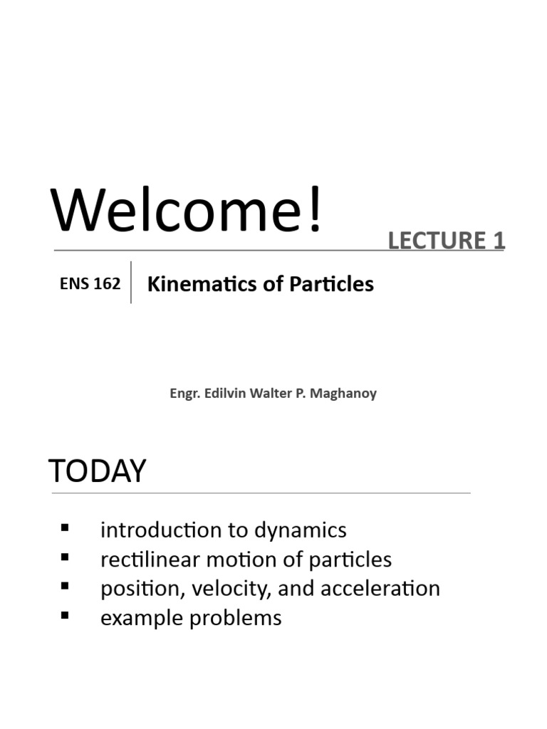 ENS 162 Lecture 1 Kinematics of Particles | PDF | Acceleration | Kinematics