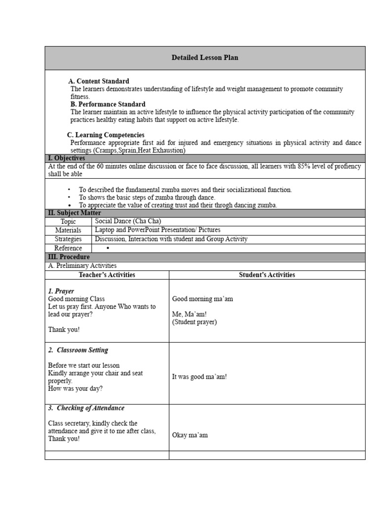 Lesson-Plan Social Dance-Nablo, Shenkie D. | PDF