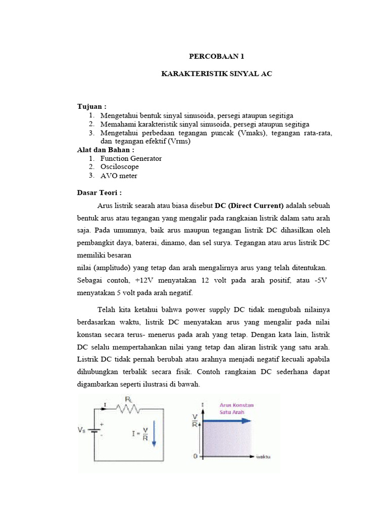 Rangkaian Listrik II Jobsheet 1 Karakteristik Sinyal AC | PDF | Metode & Bahan Ajar | Sains ...