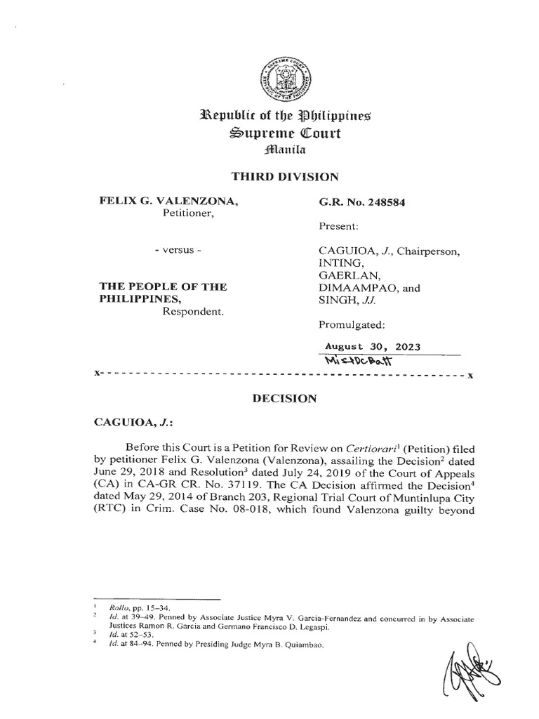 Valenzona Vs People | PDF | Burden Of Proof (Law) | Crimes
