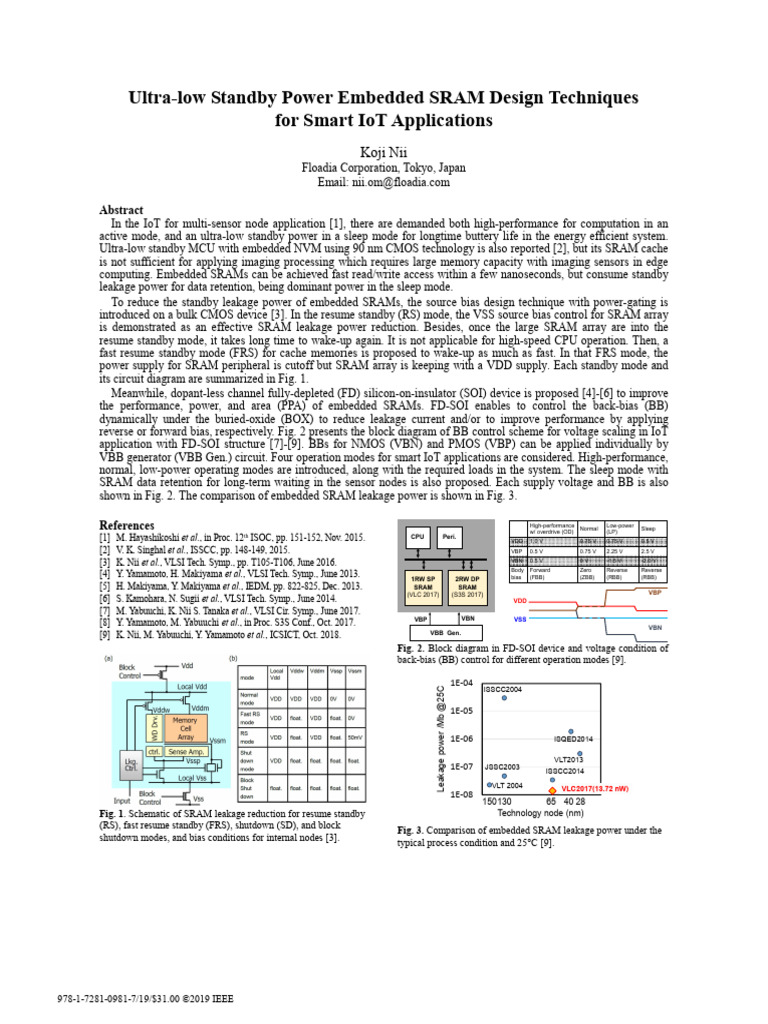Ultra Low Standby Power Embedded SRAM Design Techniques For Smart IoT Applications | PDF ...
