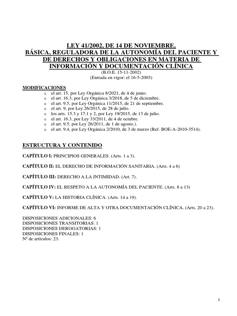 05 Resumen Ley de Autonomía Del Paciente | PDF | Historial médico ...