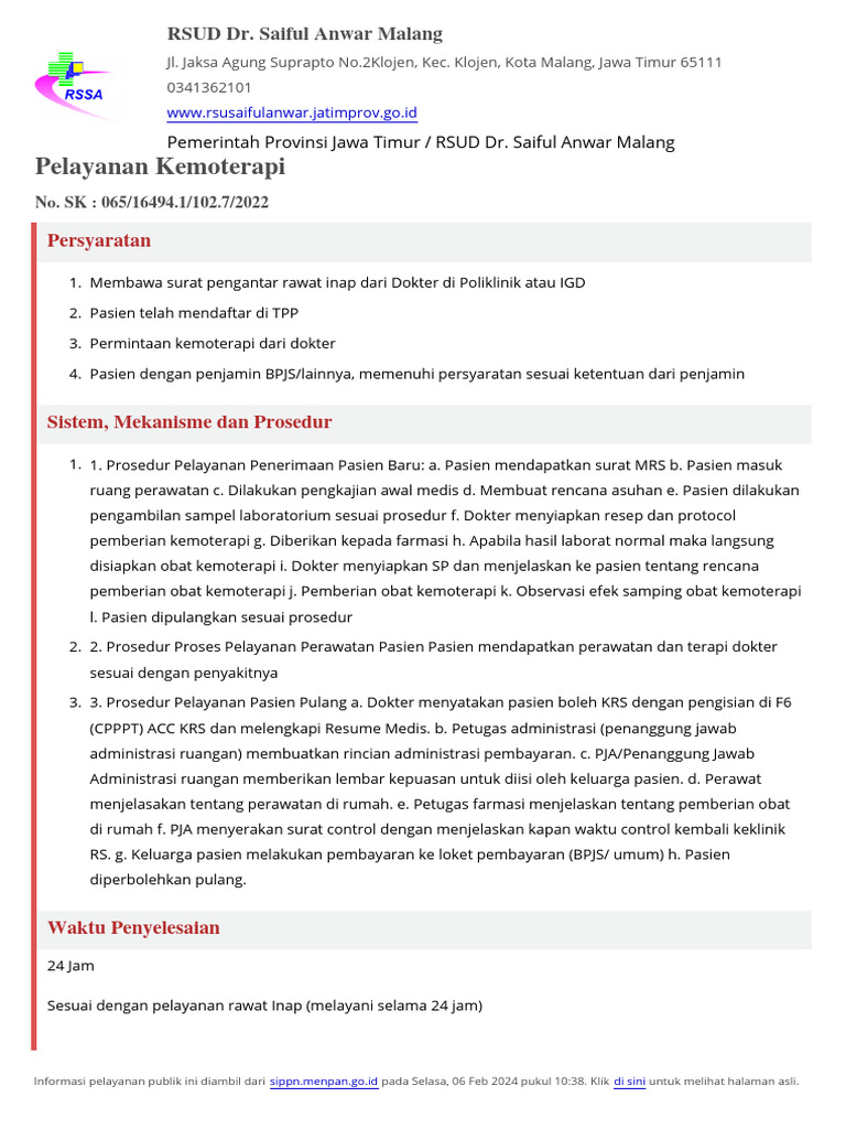 Persyaratan Kemoterapi di RS Saiful Anwar | PDF | Sains & Matematika