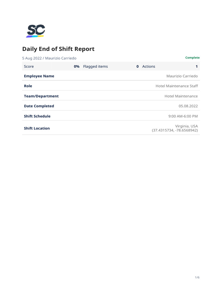 Daily Hotel Maintenance Shift Report | PDF | Lighting | Electrical ...