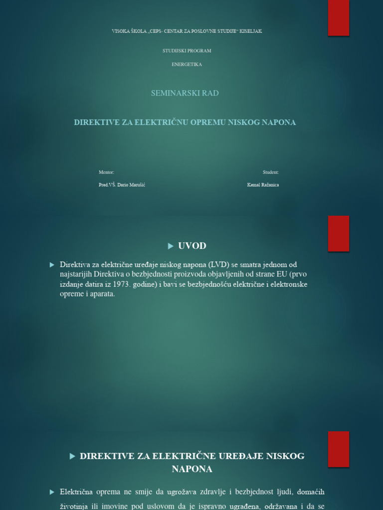 Direktive Za Električnu Opremu Niskog Napona-Prezentacija | PDF