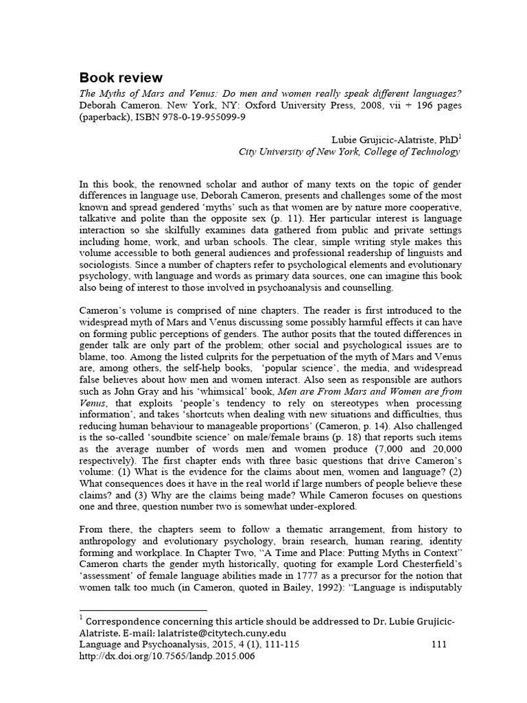 The Myth of Mars and Venus | PDF | Psychology | Gender