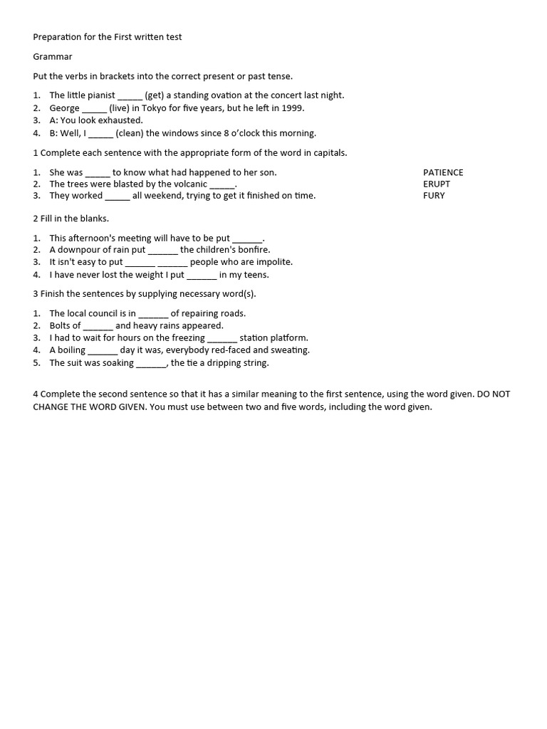 Preparation For The First Written Test 1c | PDF