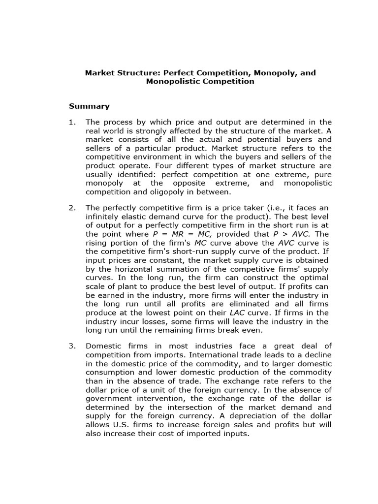 Summary - Market Structure | PDF | Monopoly | Supply (Economics)