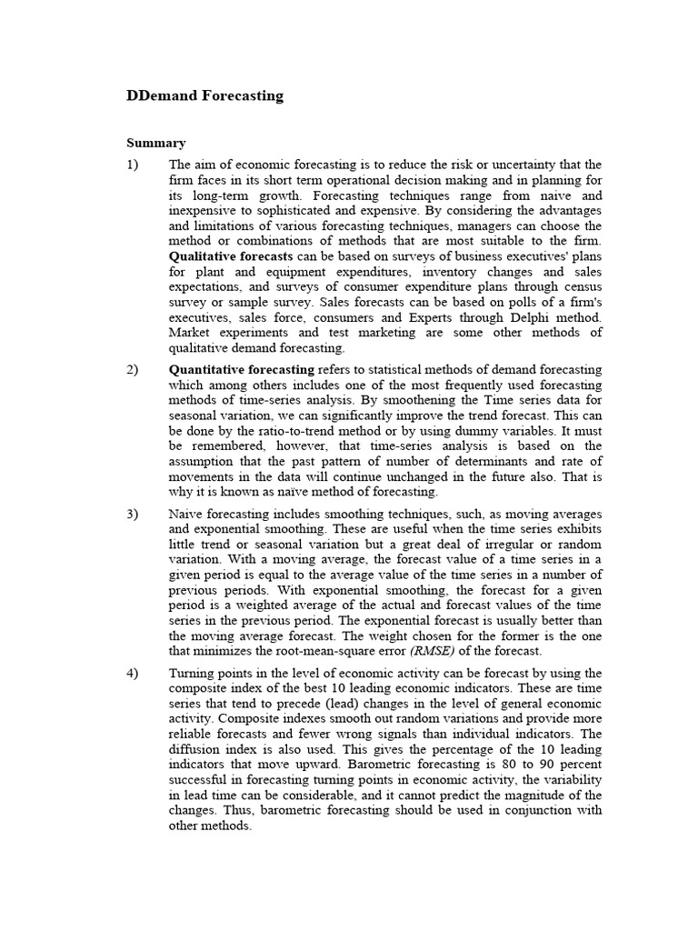 Summary - Demand Forecasting | PDF | Forecasting | Time Series