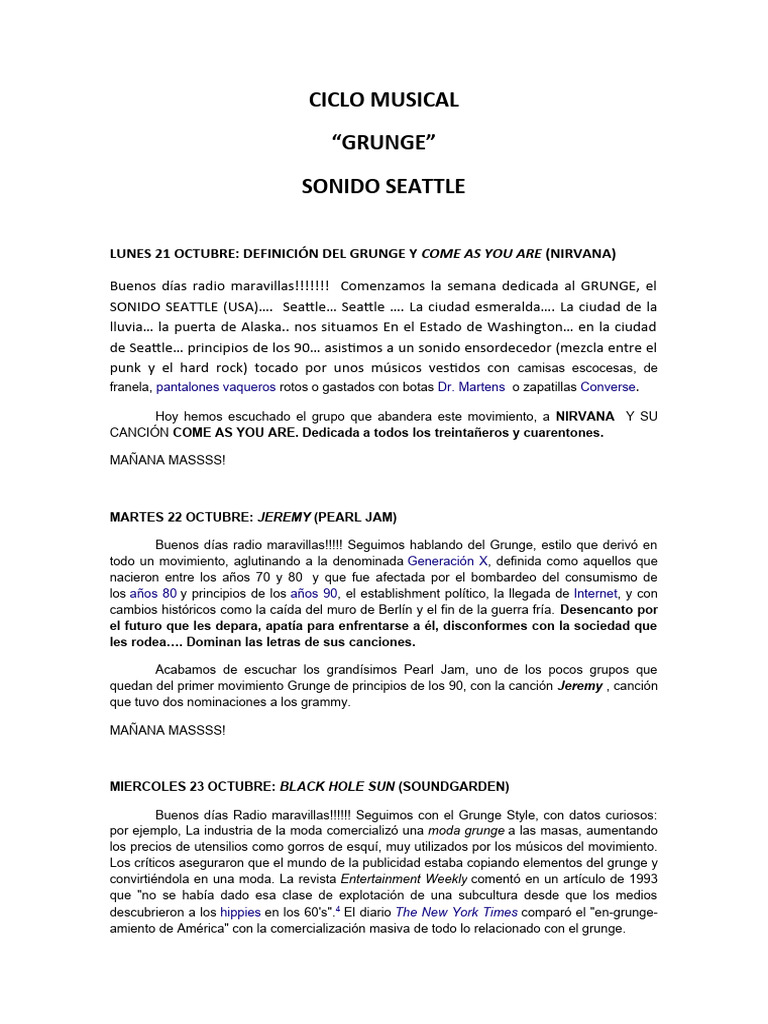 CICLO MUSICAL grunge | PDF | Grunge