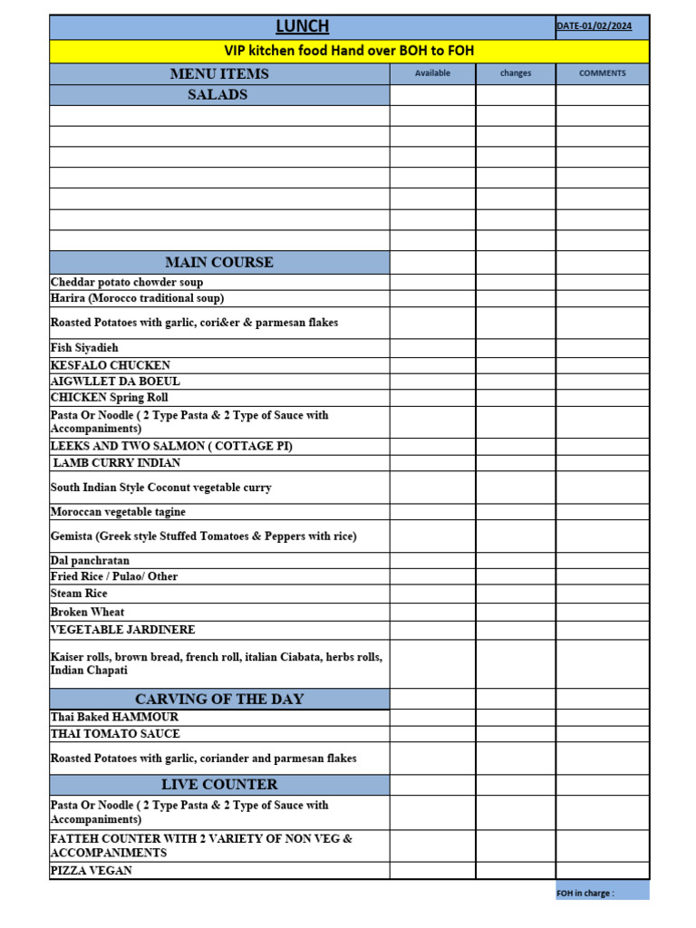 Production Menu Feb2024 | PDF | Pasta | Curry