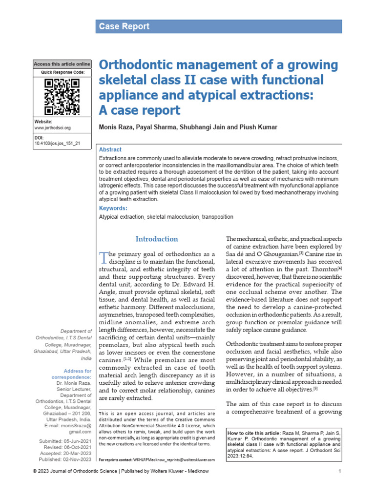 Orthodontic Management of A Growing Skeletal Class II Case With ...