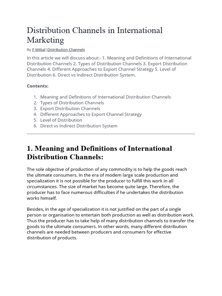 International Distribution Channels Explained | PDF | Marketing | Sales