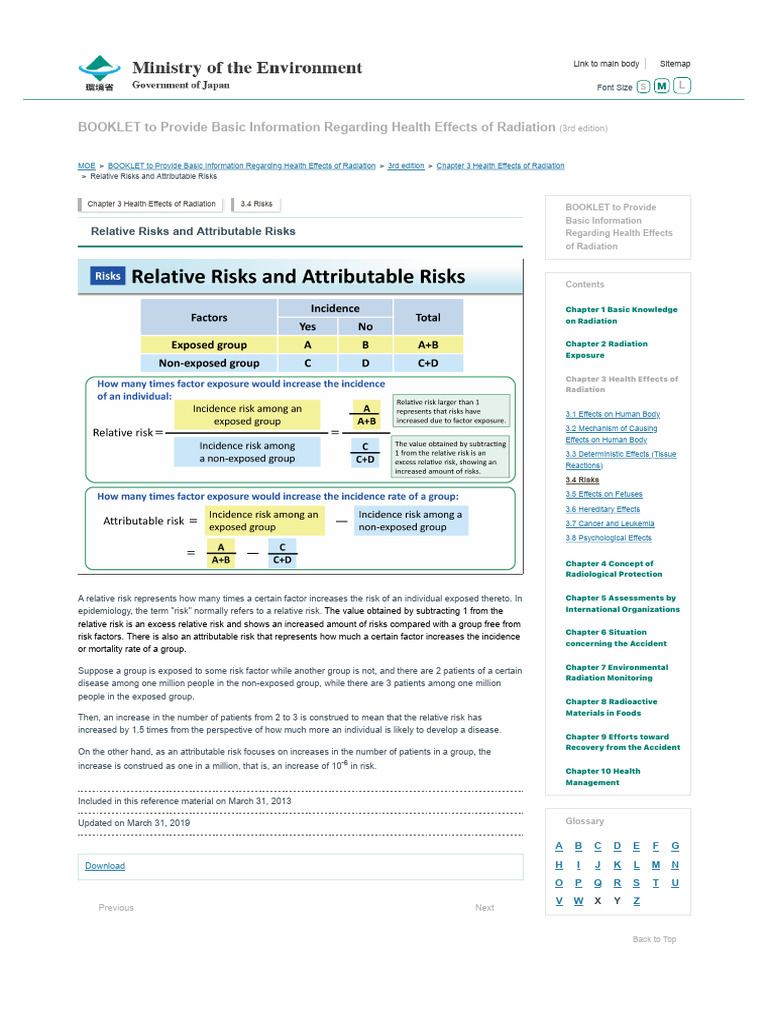 Relative Risks and Attributable Risks (MOE) | PDF | Radiobiology | Risk