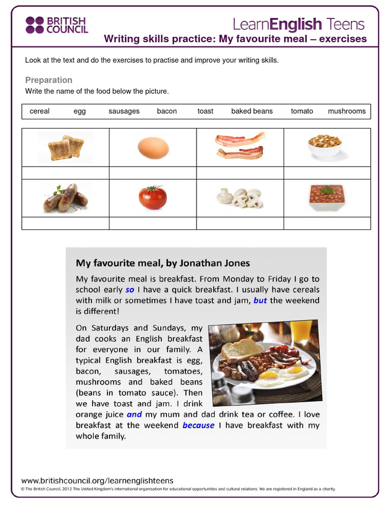 My Favourite Meal Writing Practice | PDF | Meal | Lunch