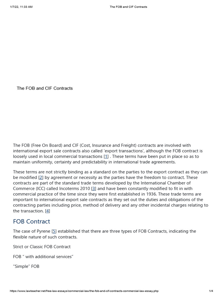 The FOB and CIF Contracts | PDF | Business | Private Law