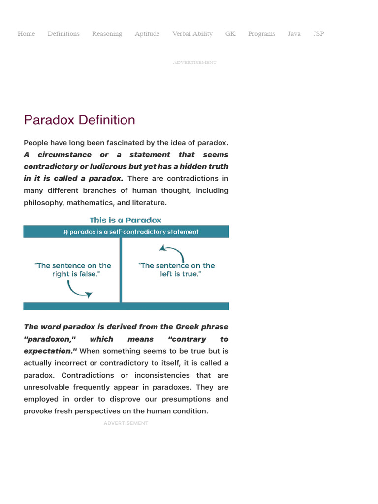Paradox Definition - JavaTpoint | PDF | Paradox | Truth