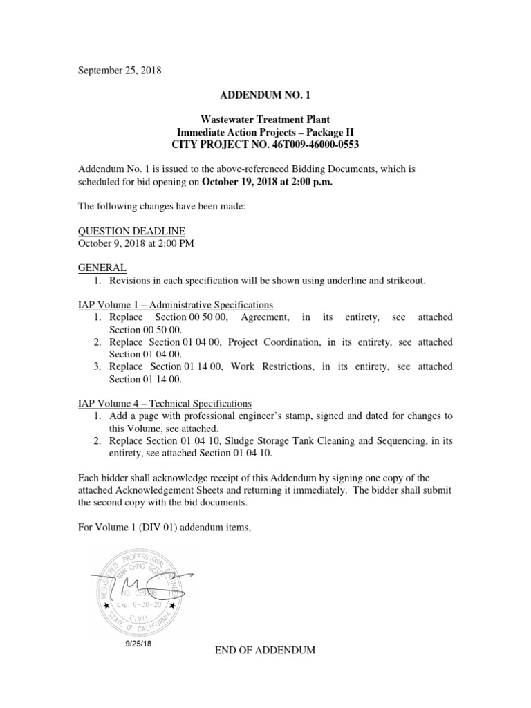 Addendum 1: WWTP Action Projects | PDF | Clean Water Act | General ...