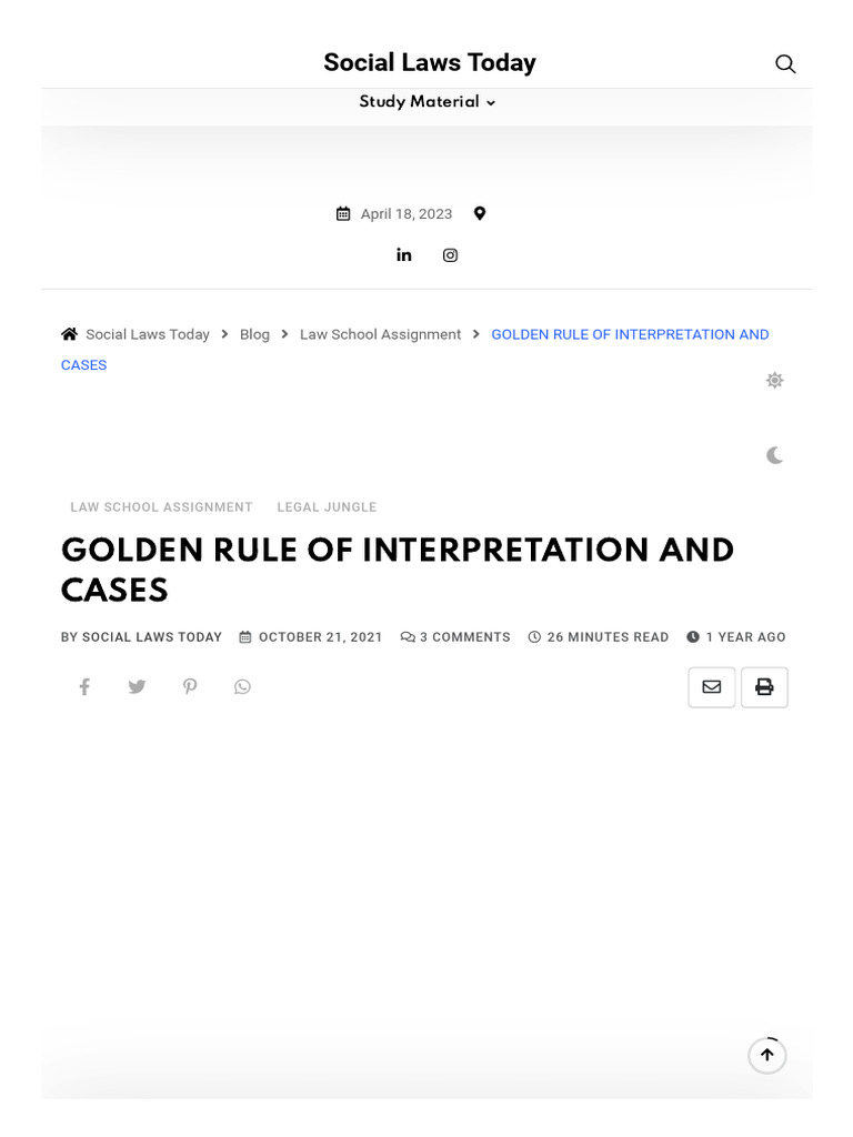 GOLDEN RULE OF INTERPRETATION AND CASES - Social Laws Today | PDF | Statutory Interpretation ...