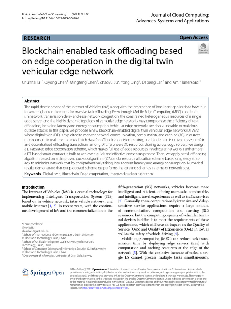 Blockchain Enabled Task Offloading Based On Edge Cooperation in The ...