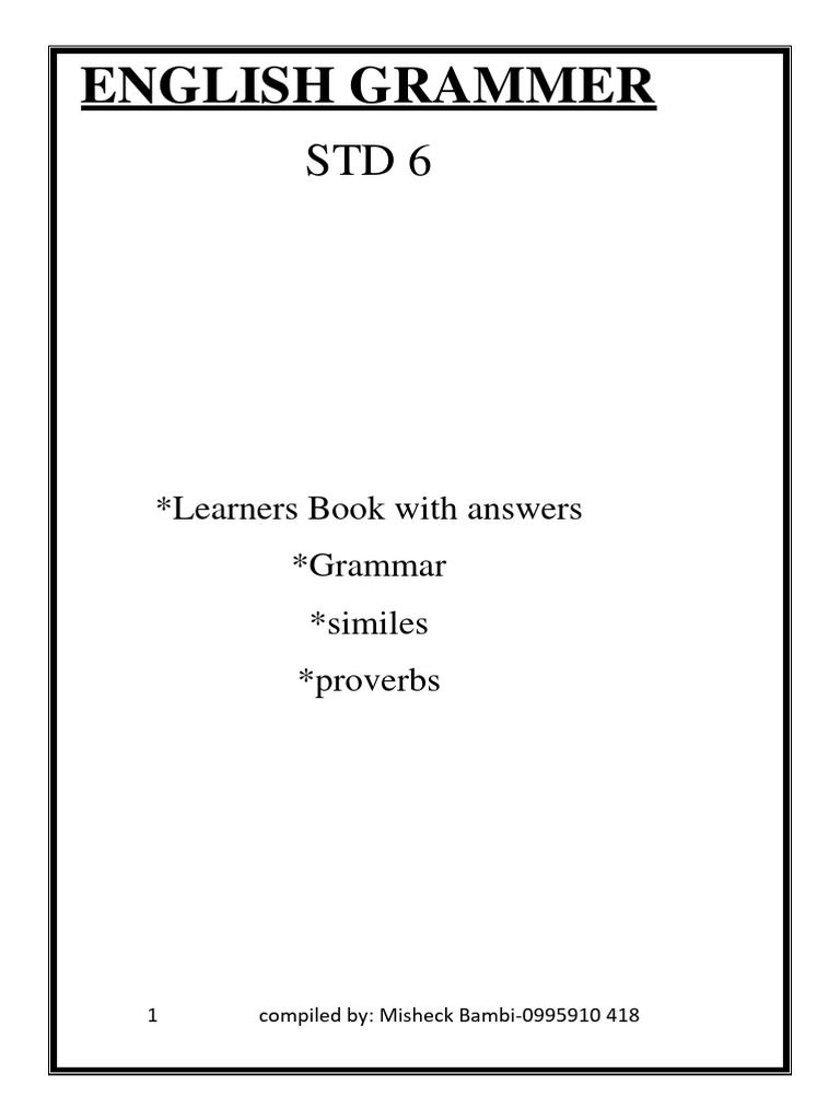 ENGLISH GRAMMER For STD 6 | PDF | Verb | Adjective