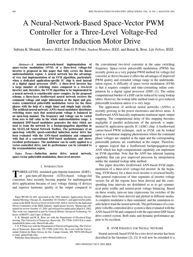 A Neural Network Based Space Vector PWM À Lire | PDF | Power Inverter | Artificial Neural Network