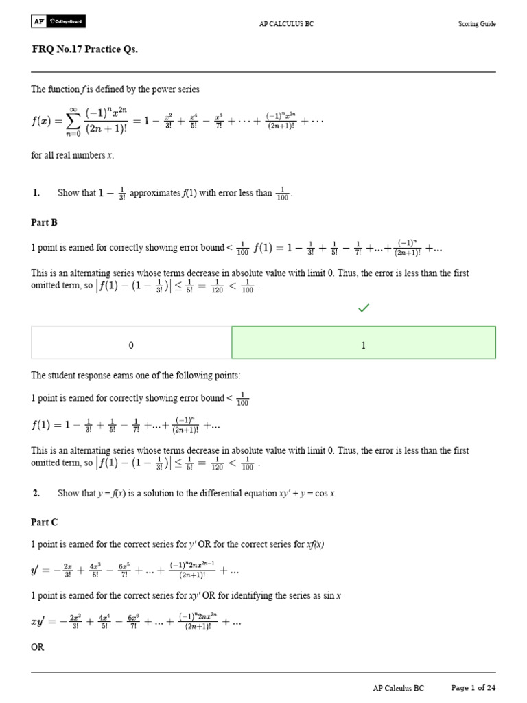 Math Unit10 Frqs Answer | PDF | Limit (Mathematics) | Power Series