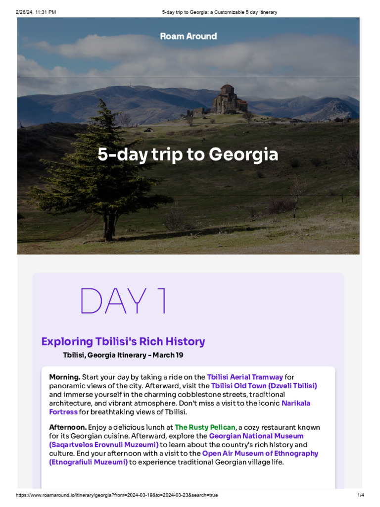 5-Day Trip To Georgia - A Customizable 5 Day Itinerary | PDF | Georgia ...