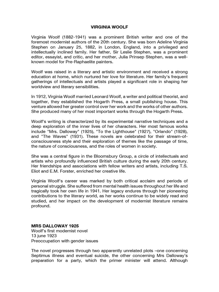 Virginia Woolf | PDF | Virginia Woolf | Mrs Dalloway