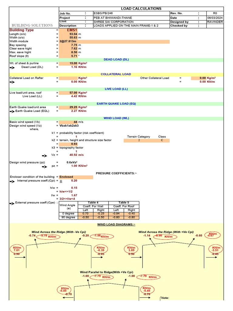 Wind Loading Calculation - PEB Frame | PDF | Structural Engineering | Mechanical Engineering
