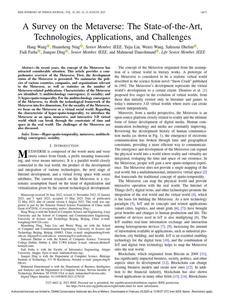 A Survey On The Metaverse The State-of-the-Art Technologies ...