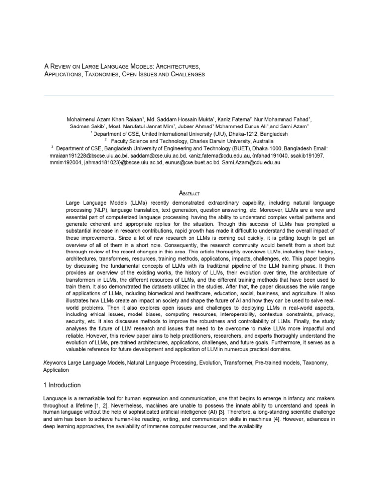 A Review On Large Language Models Architectures Ap | PDF | Artificial ...