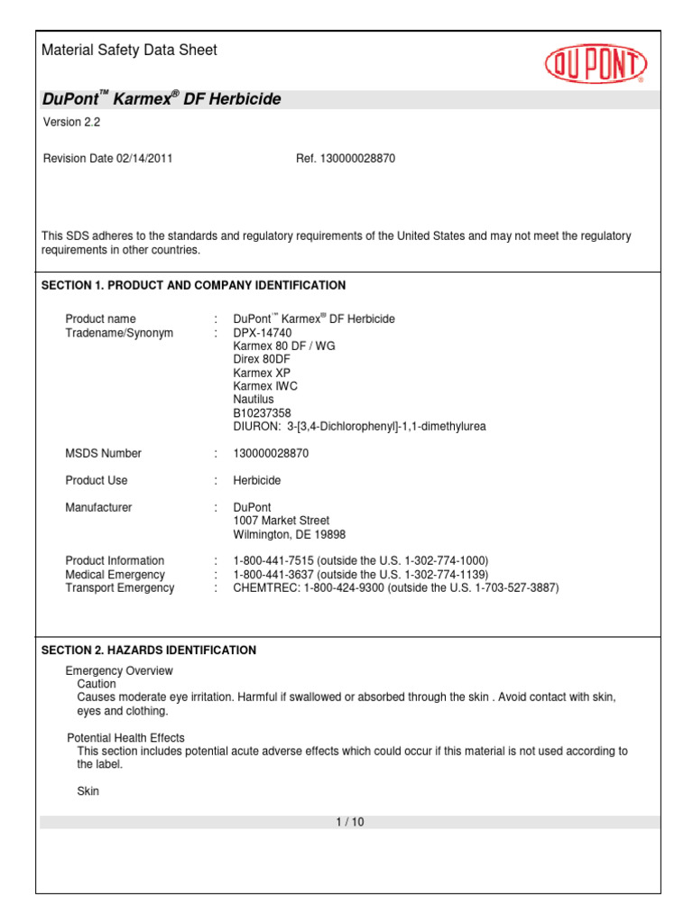 Karmex DF Herbicide | PDF | Personal Protective Equipment | Dangerous Goods