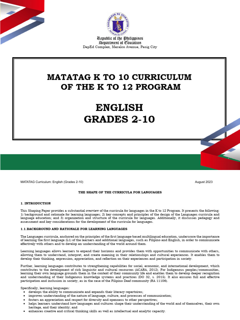 FINAL MATATAG English CG 2023 Grades 2-10 (WithAppendices) | PDF ...