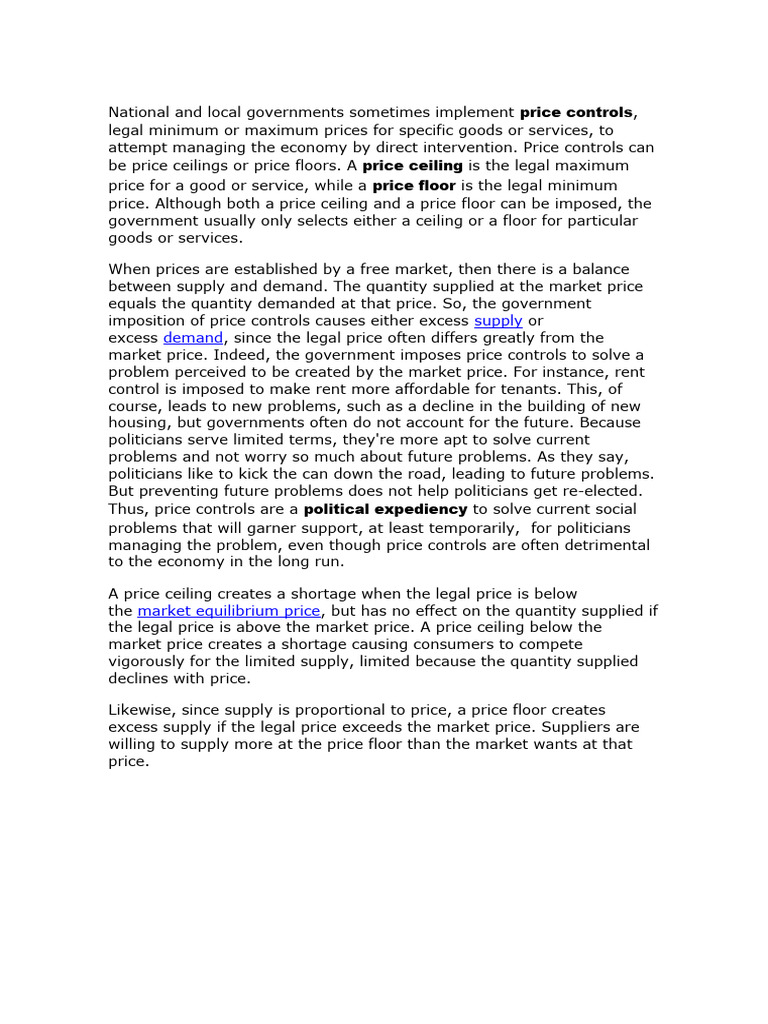 Price Controls | PDF | Minimum Wage | Labour Economics