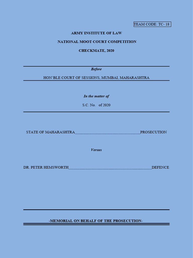 TC 18 Prosecution Memorial PDF Free | PDF | Mens Rea | Evidence