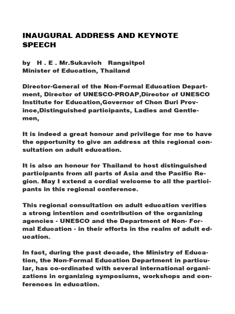 His Excellency Sukavich Rangsitpol's INAUGURAL ADDRESS AND KEYNOTE SPEECH | PDF