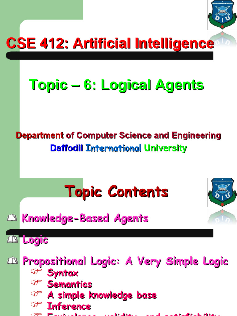 Topic - 6 (Logical Agents) | PDF | Logic | Logical Consequence