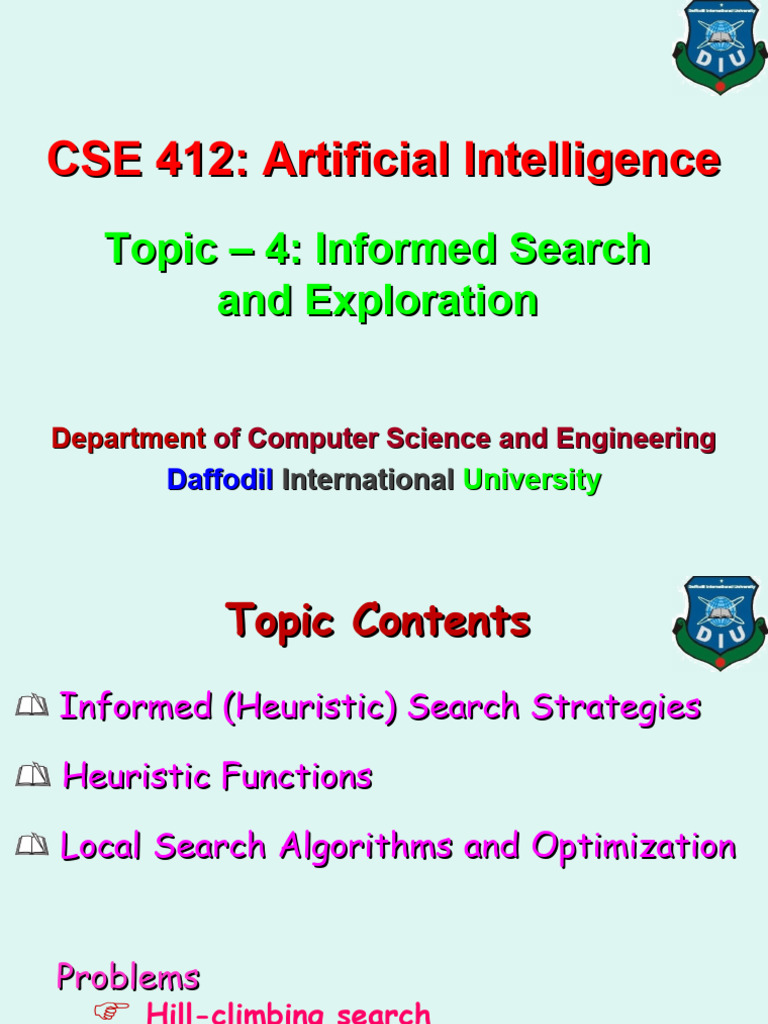 Topic - 4 (Informed Search and Exploration) | PDF | Genetic Algorithm | Mathematical Optimization