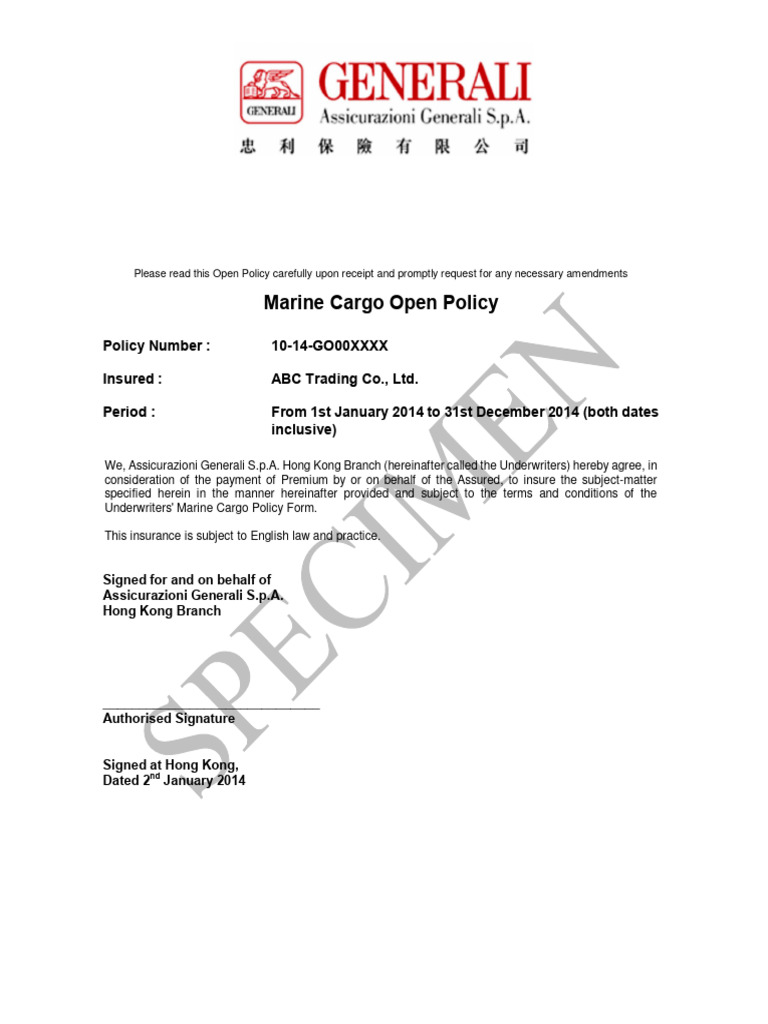 2 Generali - Policy Wording Sample | PDF
