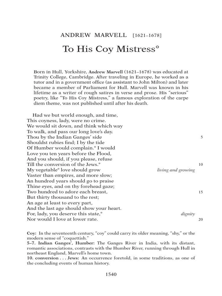 Marvell To His Coy Mistress | PDF