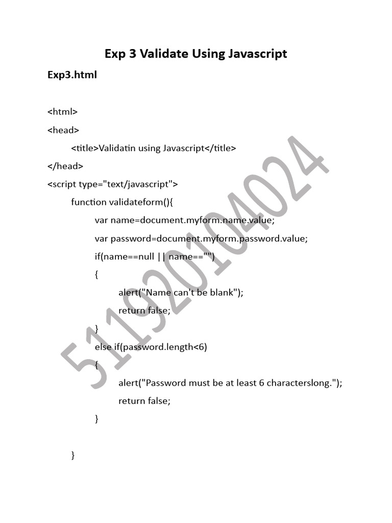 JavaScript Form Validation Example | PDF