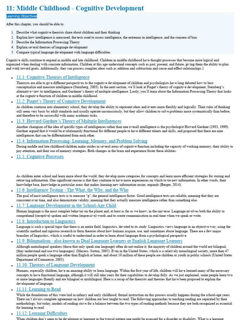 Middle Childhood - Cognitive Development | PDF | Wechsler Adult Intelligence Scale ...