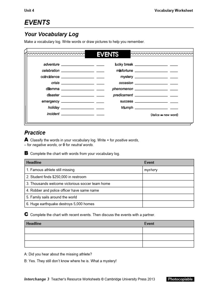 Interchange4 Level3 Unit4 Vocabulary Worksheet Word | PDF