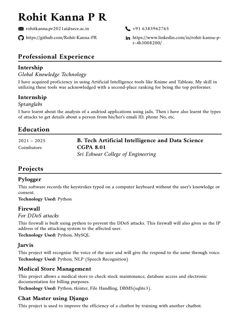 Rohit Kanna Resume | PDF | Databases | Python (Programming Language)
