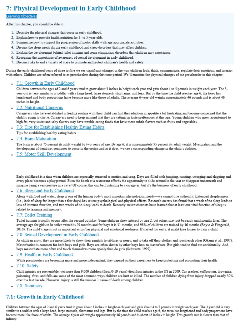 Early Childhood Physical Development Guide | PDF | Allergy | Sleep